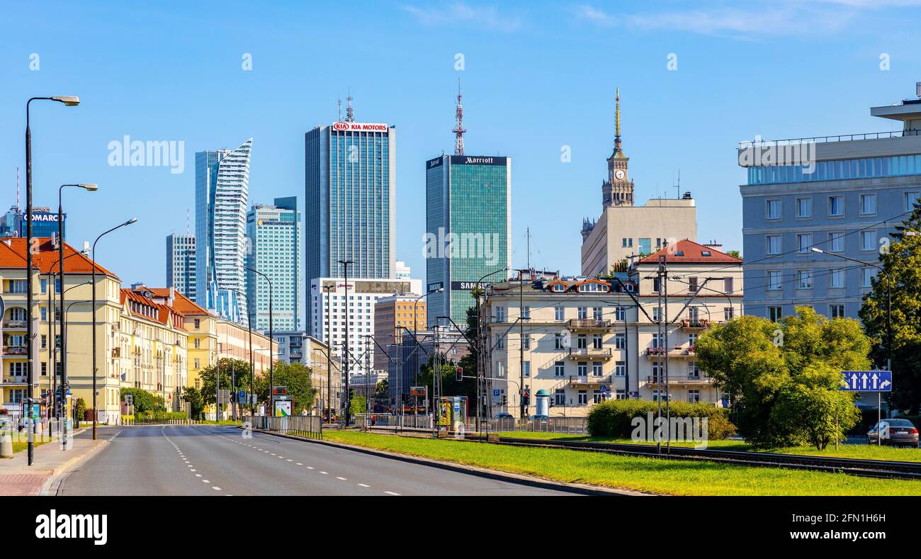 Warsaw, Poland - July 26, 2020: Srodmiescie city center district along ...