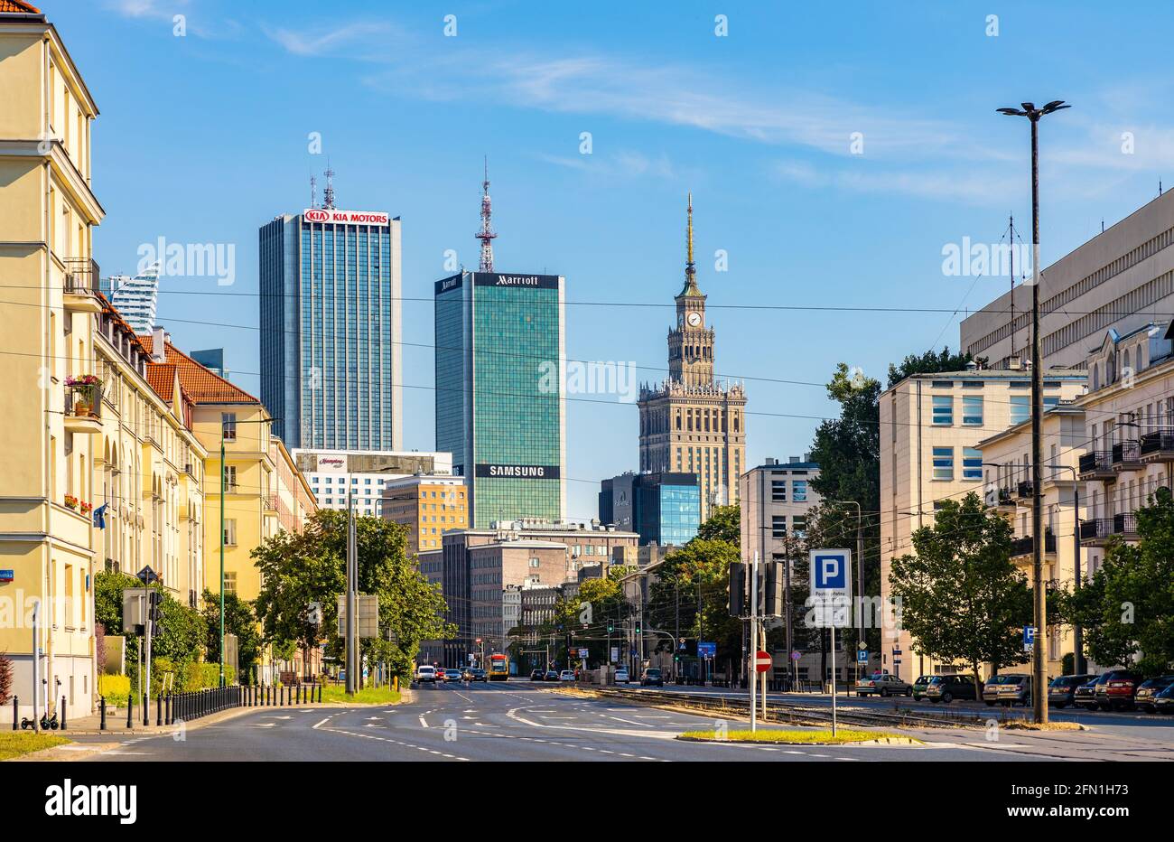 Warsaw, Poland - July 26, 2020: Srodmiescie city center district along ...