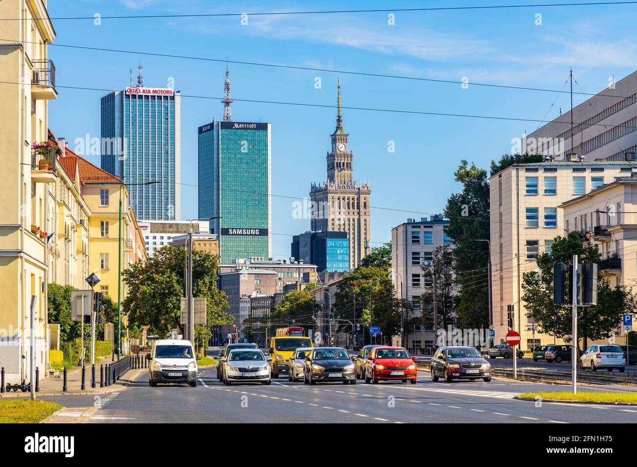 Warsaw, Poland - July 26, 2020: Srodmiescie city center district along ...