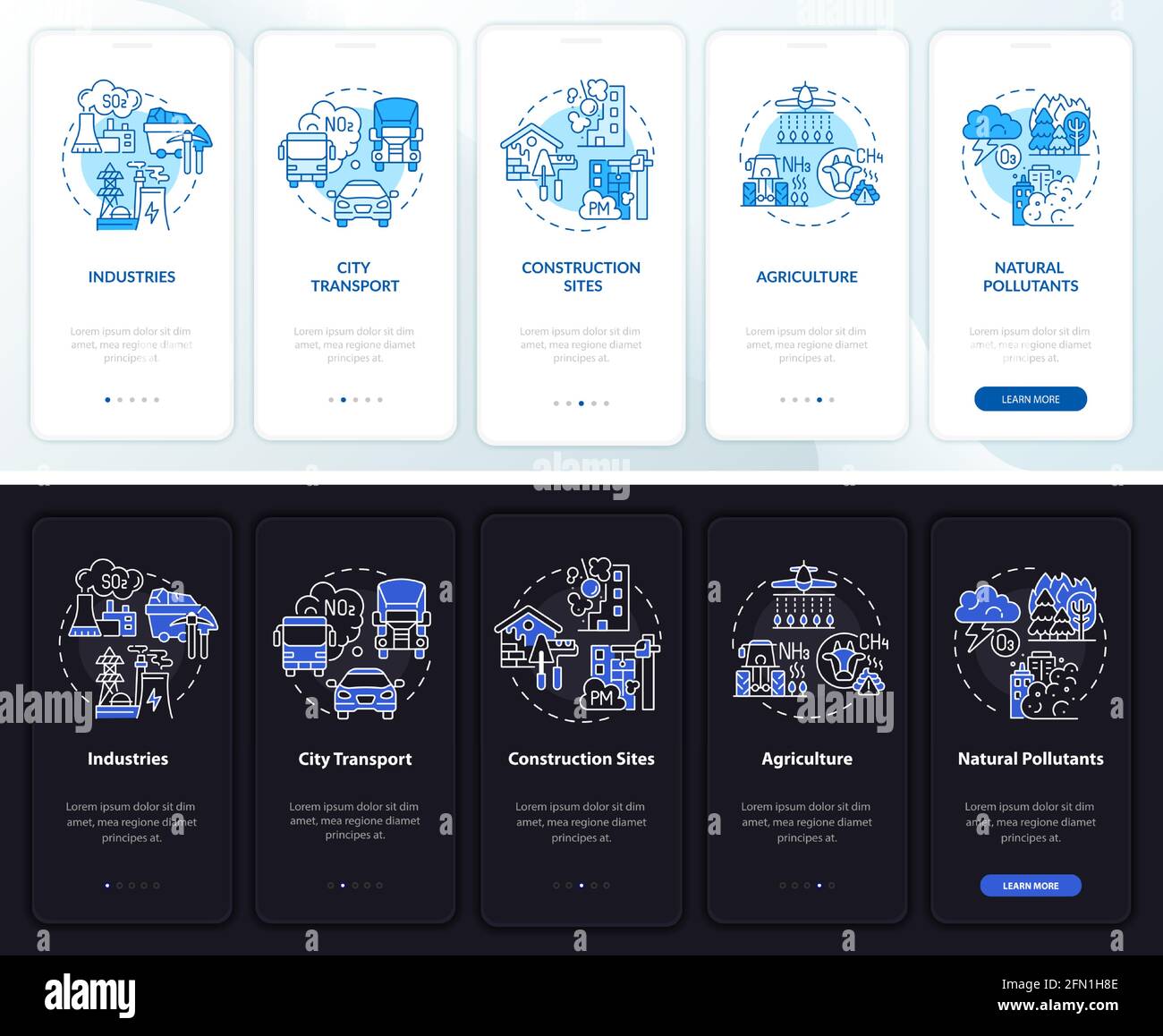 Outside air pollution onboarding mobile app page screen with concepts ...