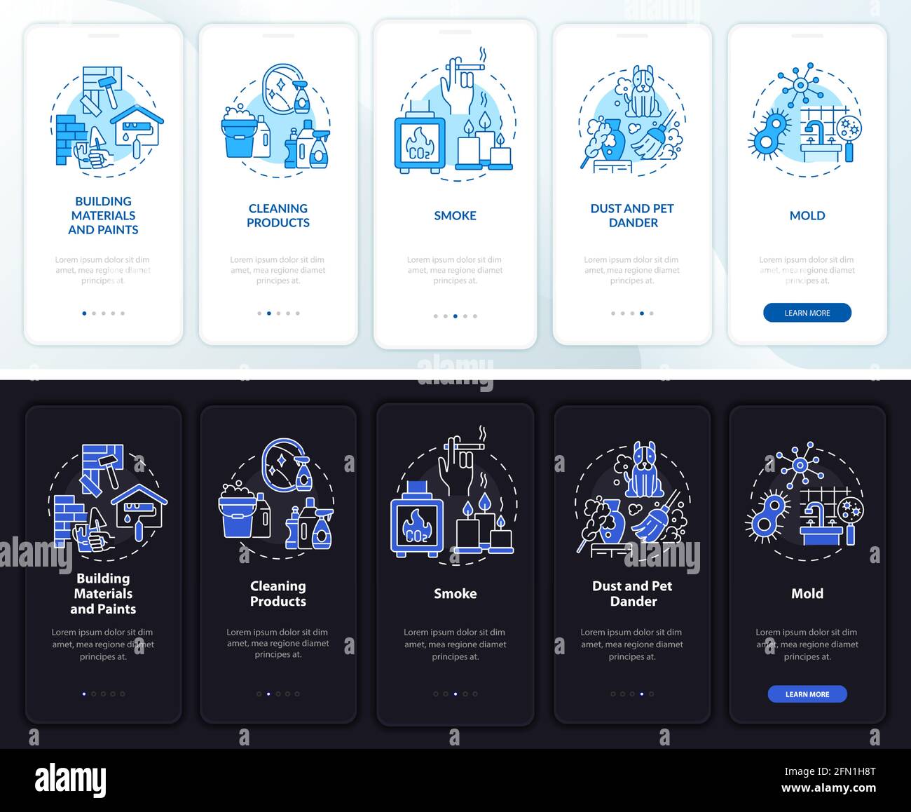 At-home air pollution onboarding mobile app page screen with concepts ...