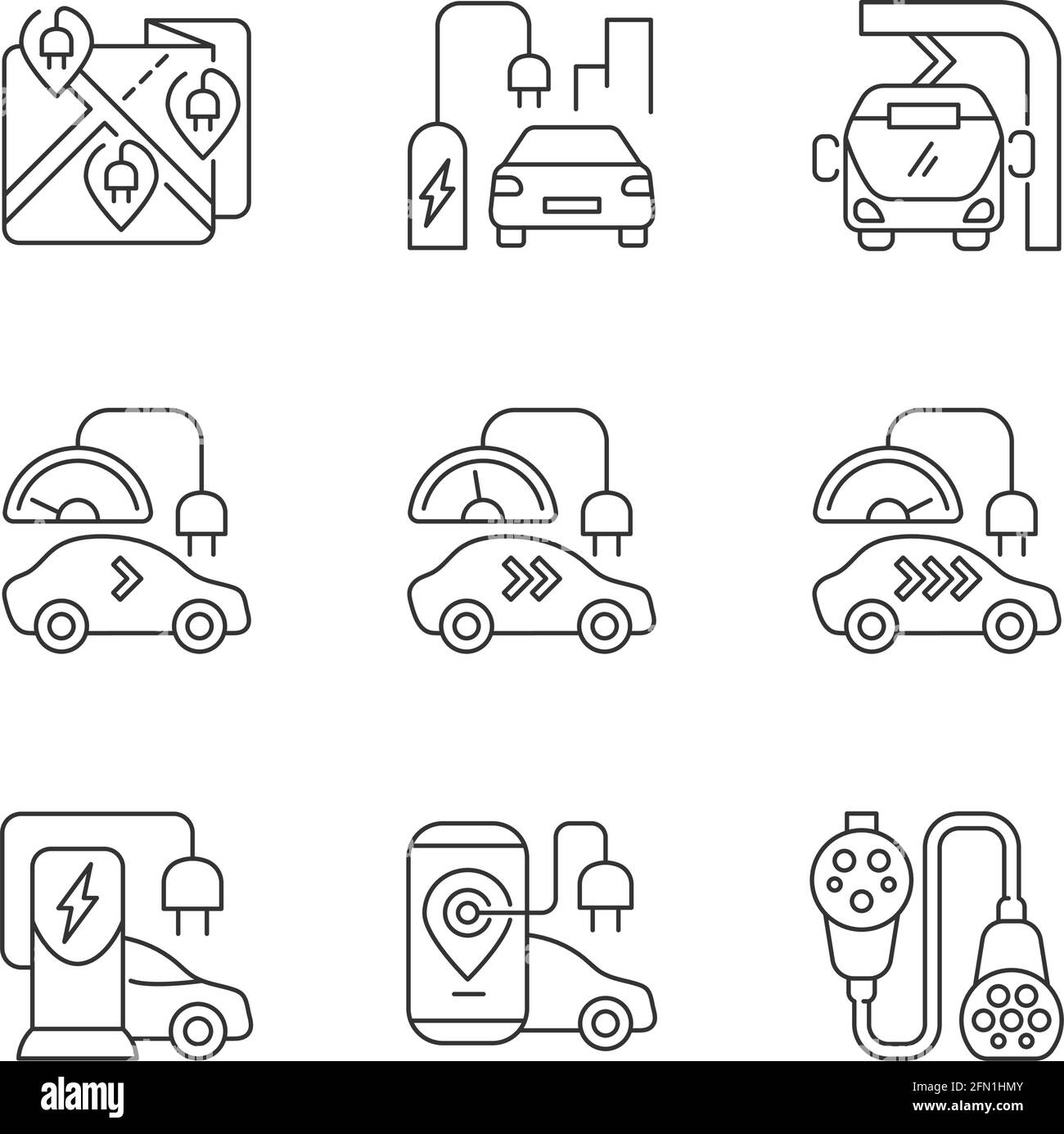 Electric vehicle charging linear icons set Stock Vector Image & Art - Alamy