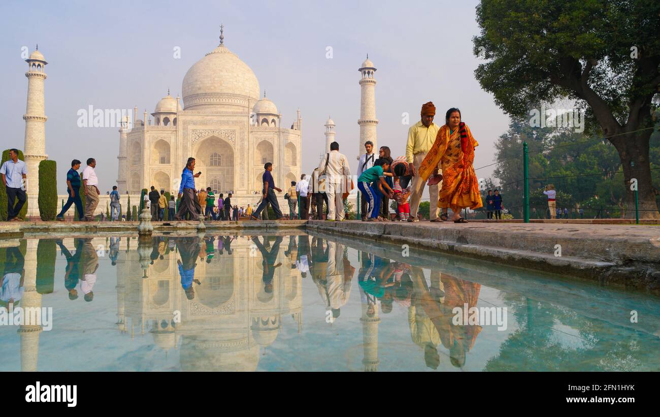 AGRA, INDIA - Nov 25, 2015: Taj Mahal is an ivory-white marble ...