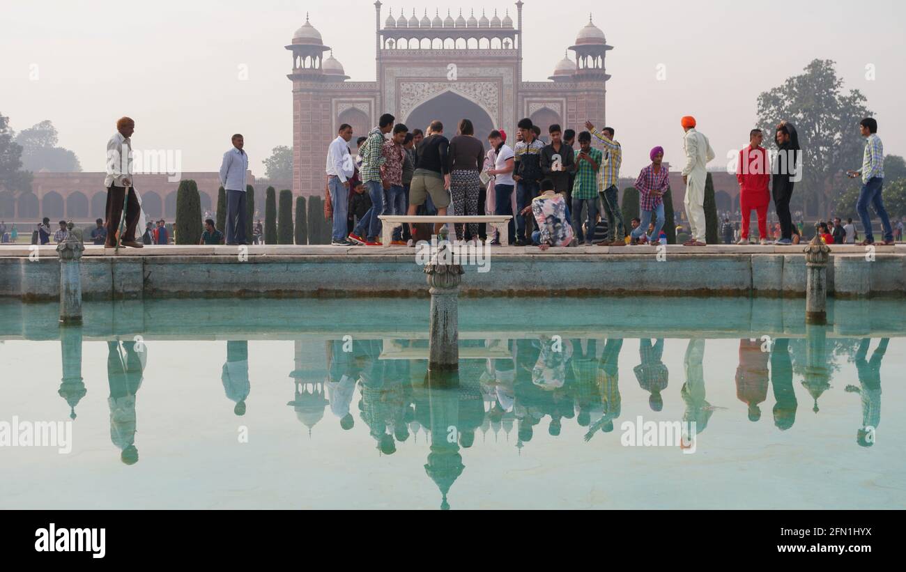 AGRA, INDIA - Nov 25, 2015: Taj Mahal is an ivory-white marble ...