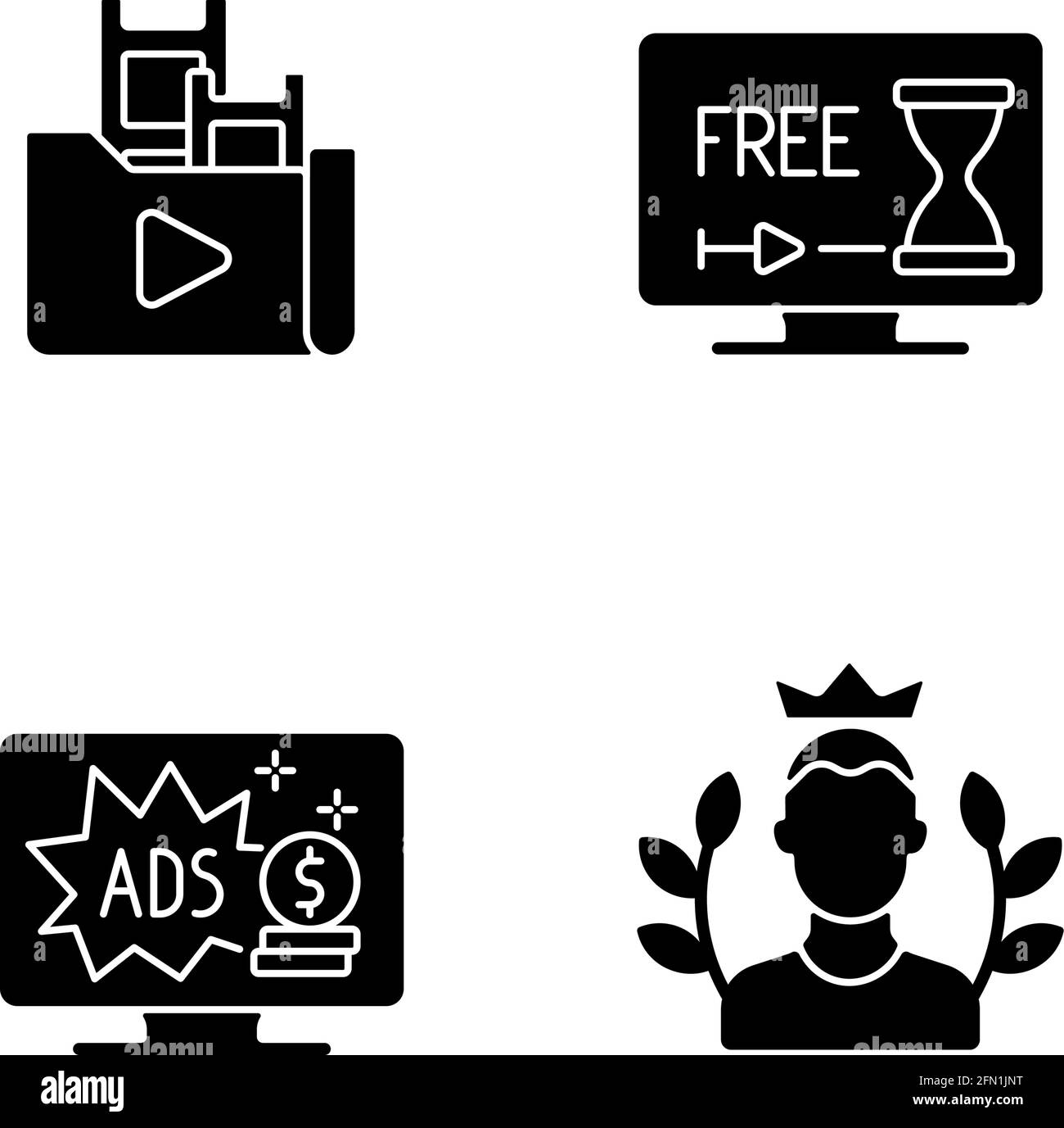 Streaming services black glyph icons set on white space Stock Vector ...