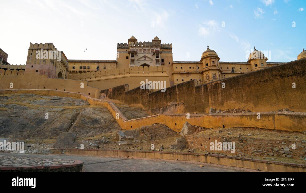 Low angle shot of Amber Fort site as part of Hill Forts of Rajastan ...