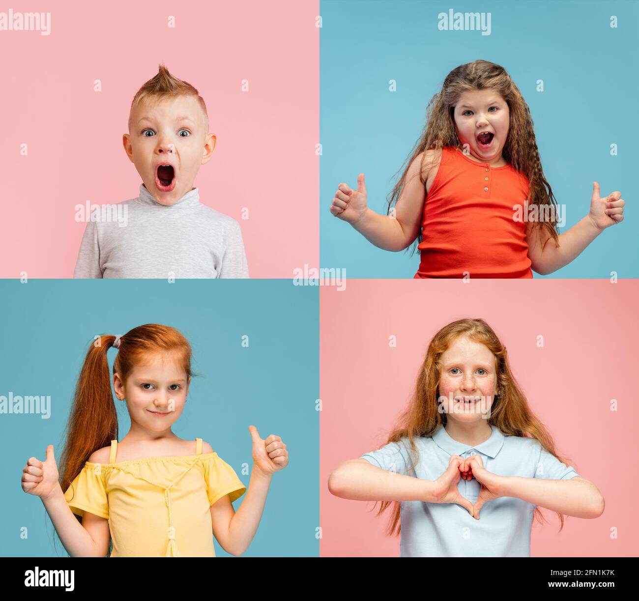 Art collage made of portraits of little and happy kids isolated on ...