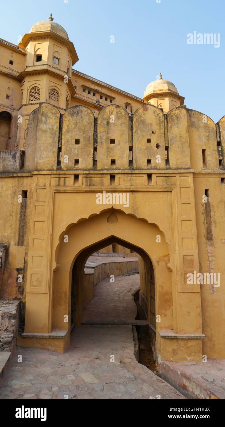 Vertical shot of Amber Fort site as part of Hill Forts of Rajastan ...