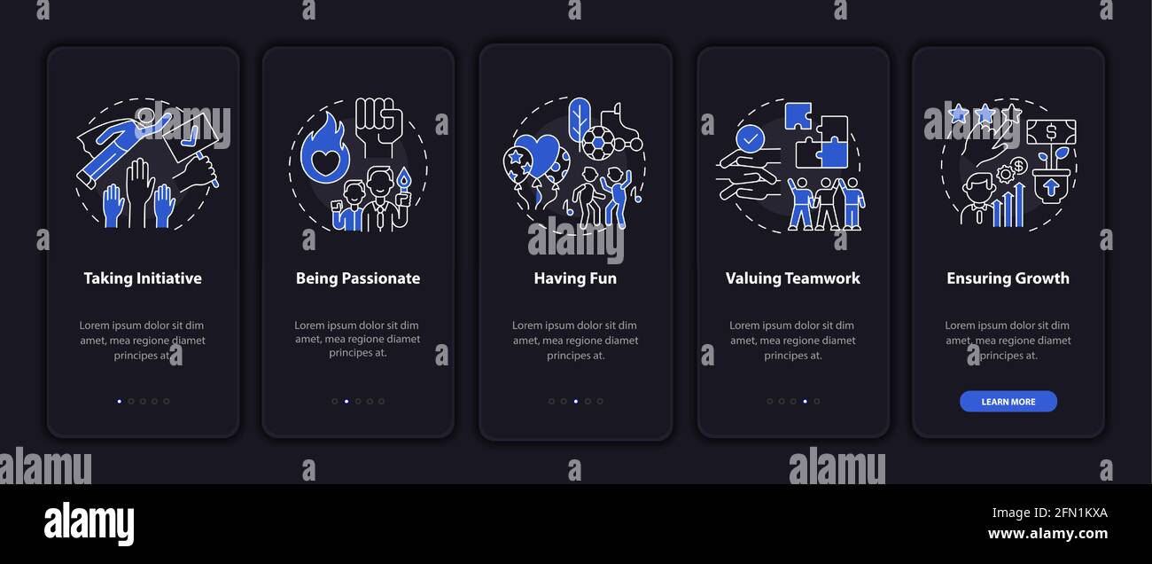 Main company core values onboarding mobile app page screen with concepts Stock Vector Image ...