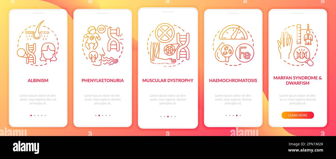 Most Common Genetic Disorders Red Onboarding App Page Screen With Concepts Stock Vector Image
