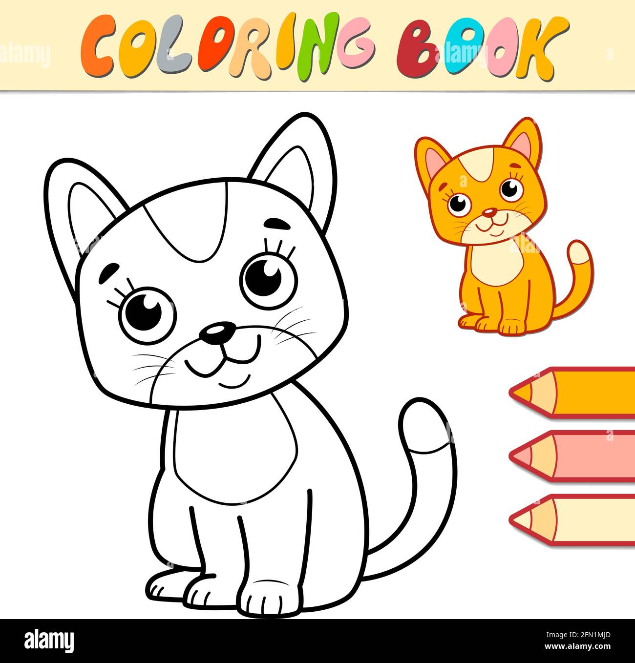 Coloring book or page for kids. Cat black and white vector illustration ...