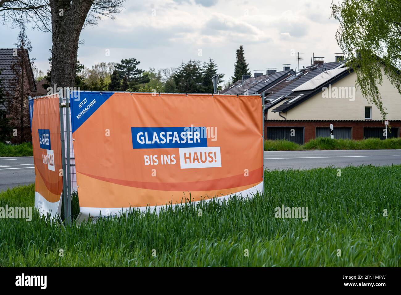Laying of broadband fibre optic cable, internet connection by the ...