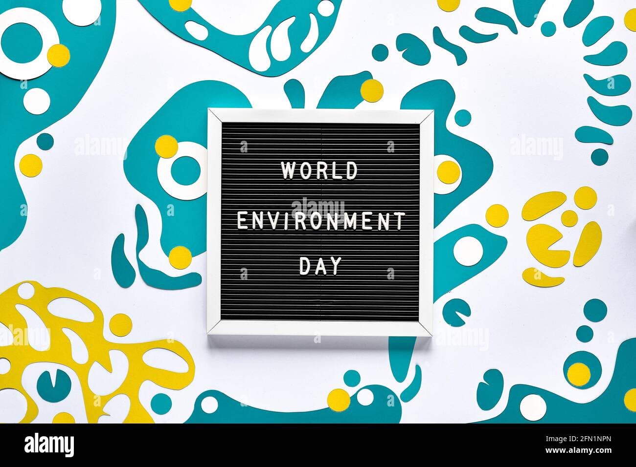 World Environment day. Abstract fluid shapes, paper art in green, beige ...