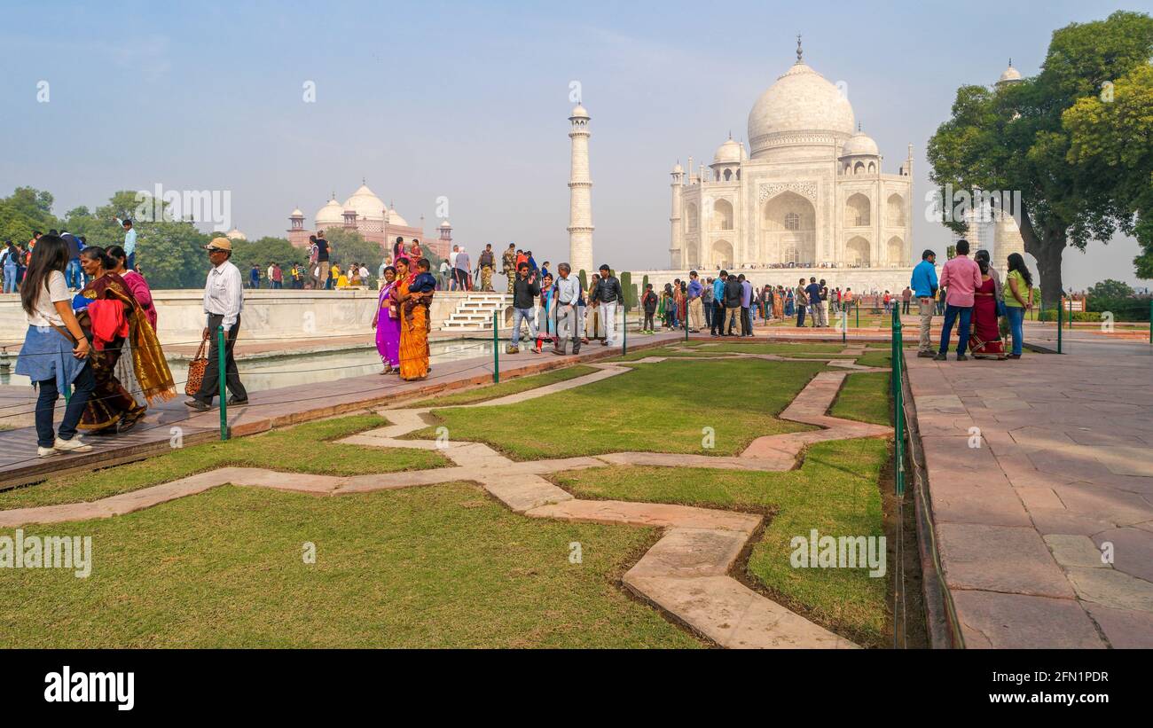 AGRA, INDIA - Nov 25, 2015: Taj Mahal is an ivory-white marble ...