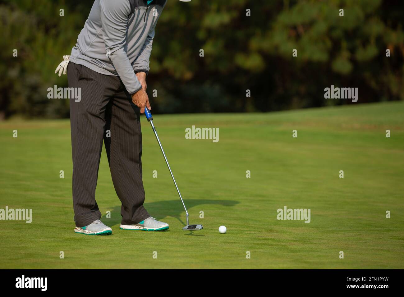 Male playing golf in the field Stock Photo - Alamy