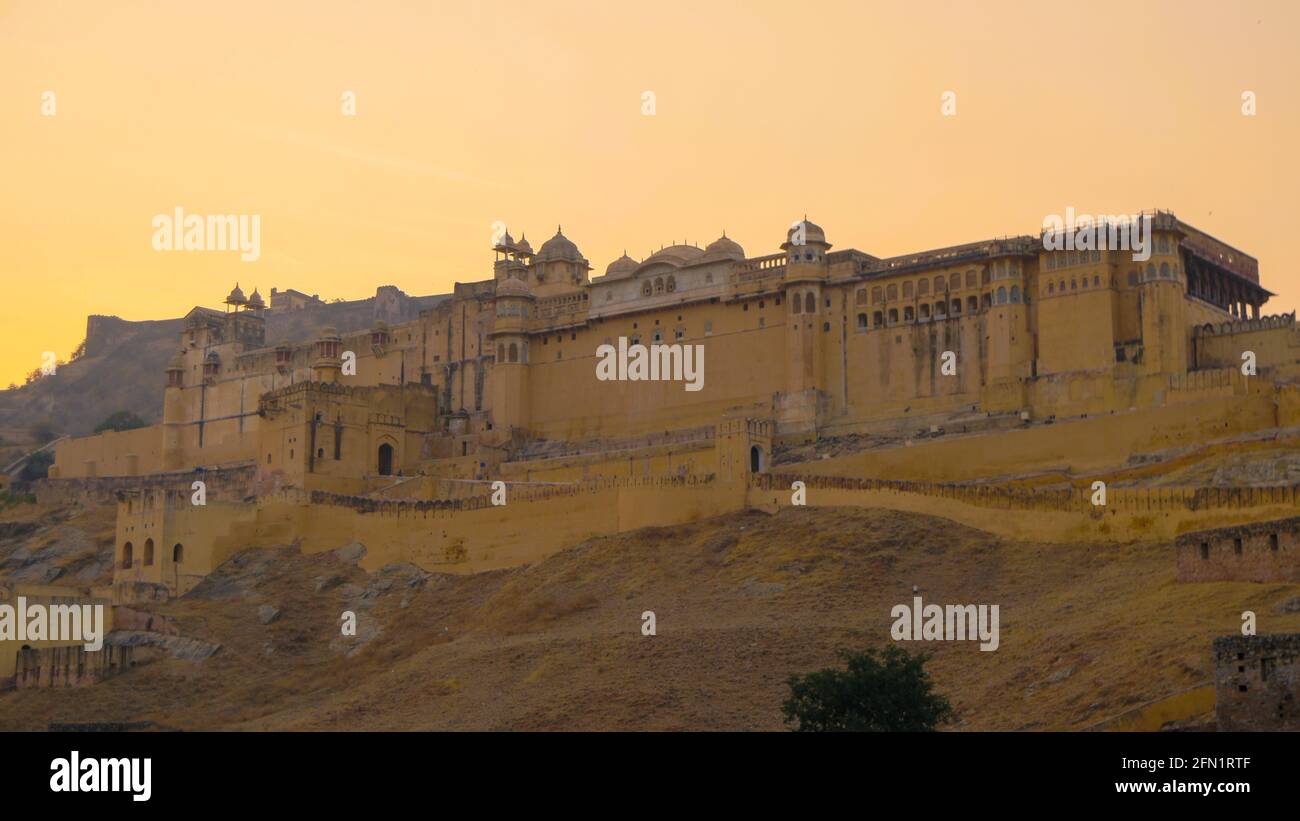 Low angle shot of Amber Fort site as part of Hill Forts of Rajastan ...