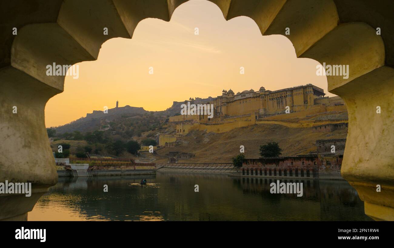 High angle shot of Amber Fort site as part of Hill Forts of Rajastan ...