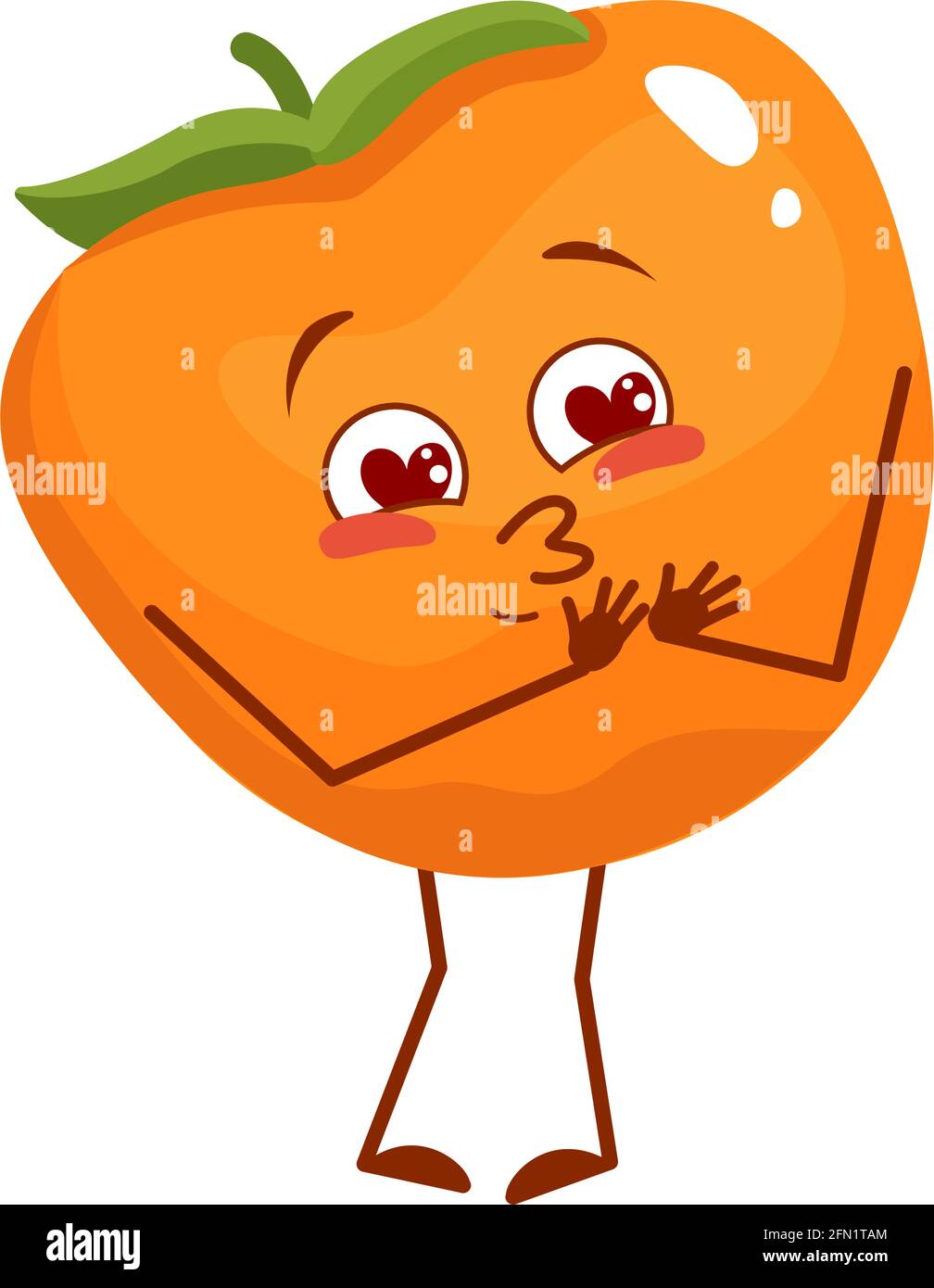 Cute persimmon character falls in love with eyes hearts, face, arms and ...