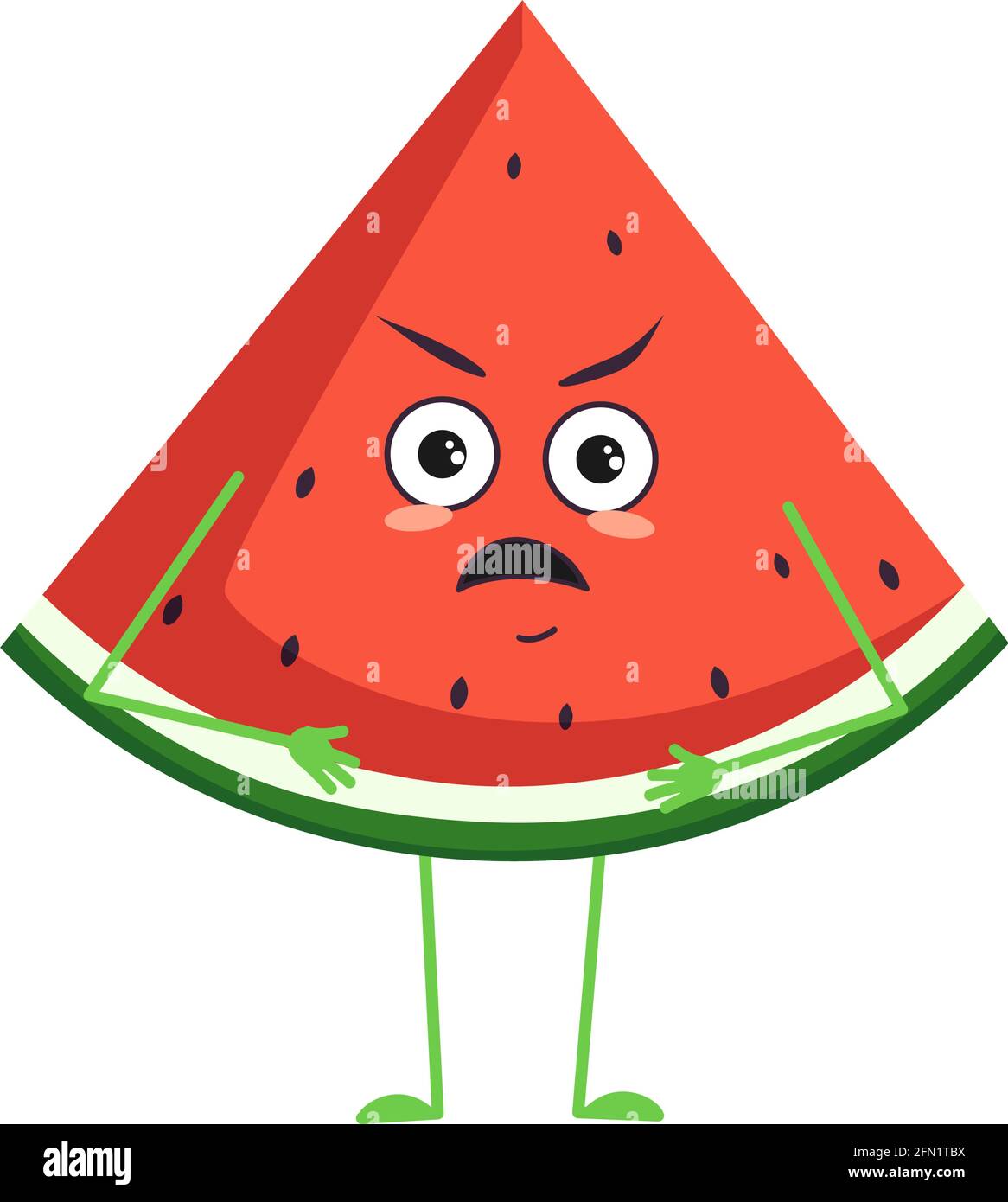Cute watermelon character with angry emotions, face, arms and legs. The ...