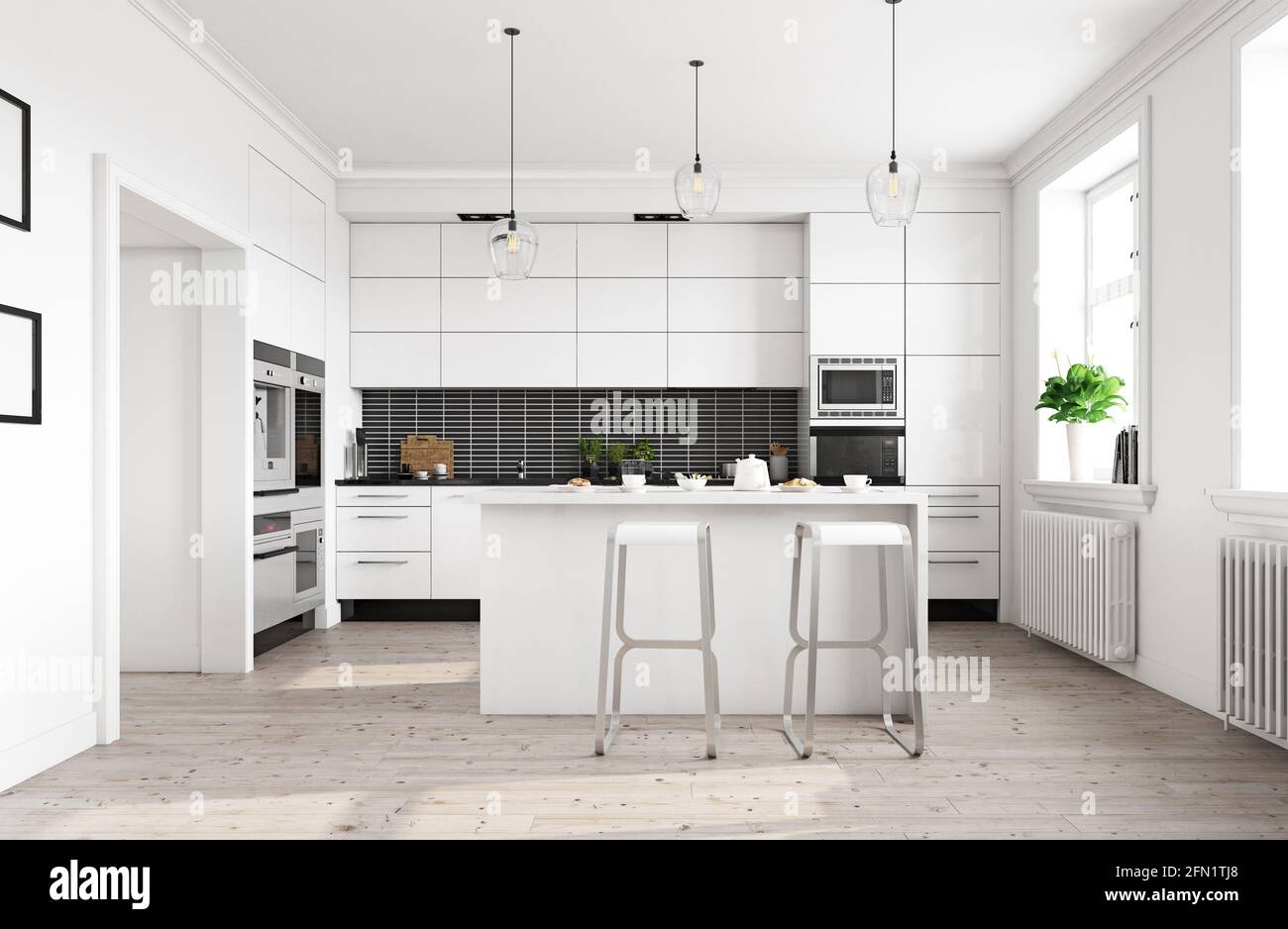 modern kitchen interior. 3d rendering design concept Stock Photo - Alamy