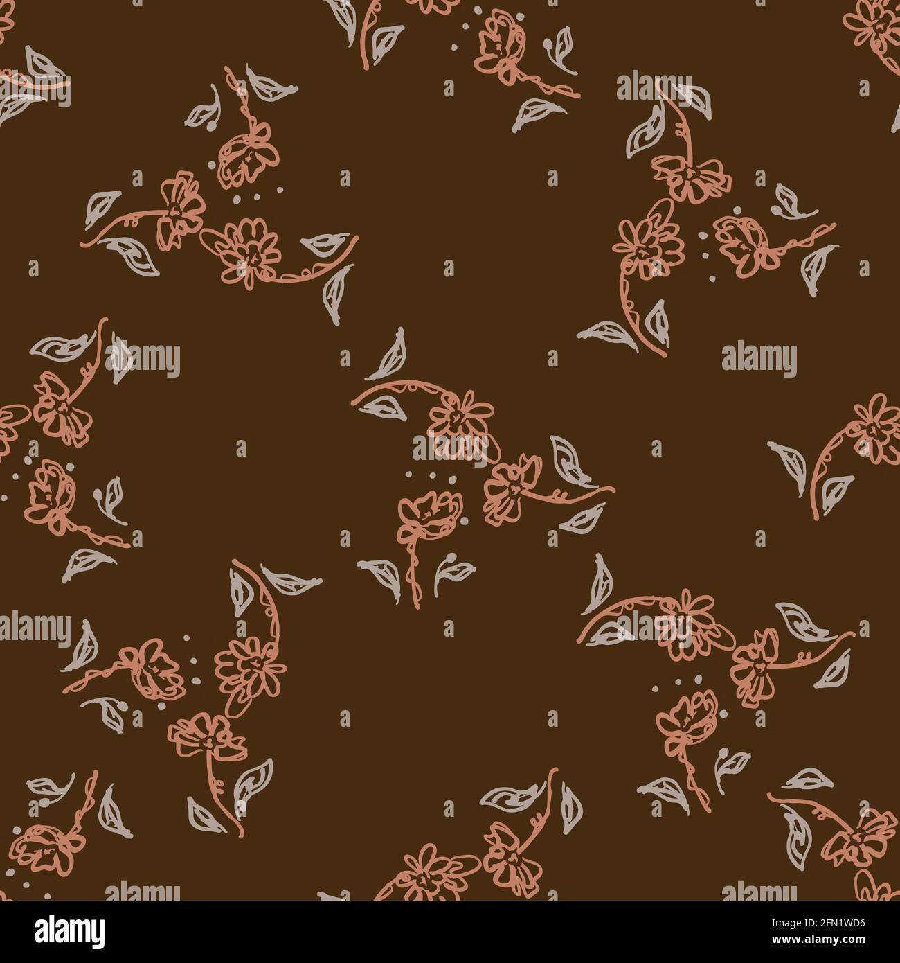 Seamless minimalist doodle floral pattern background. Calm boho earthy ...