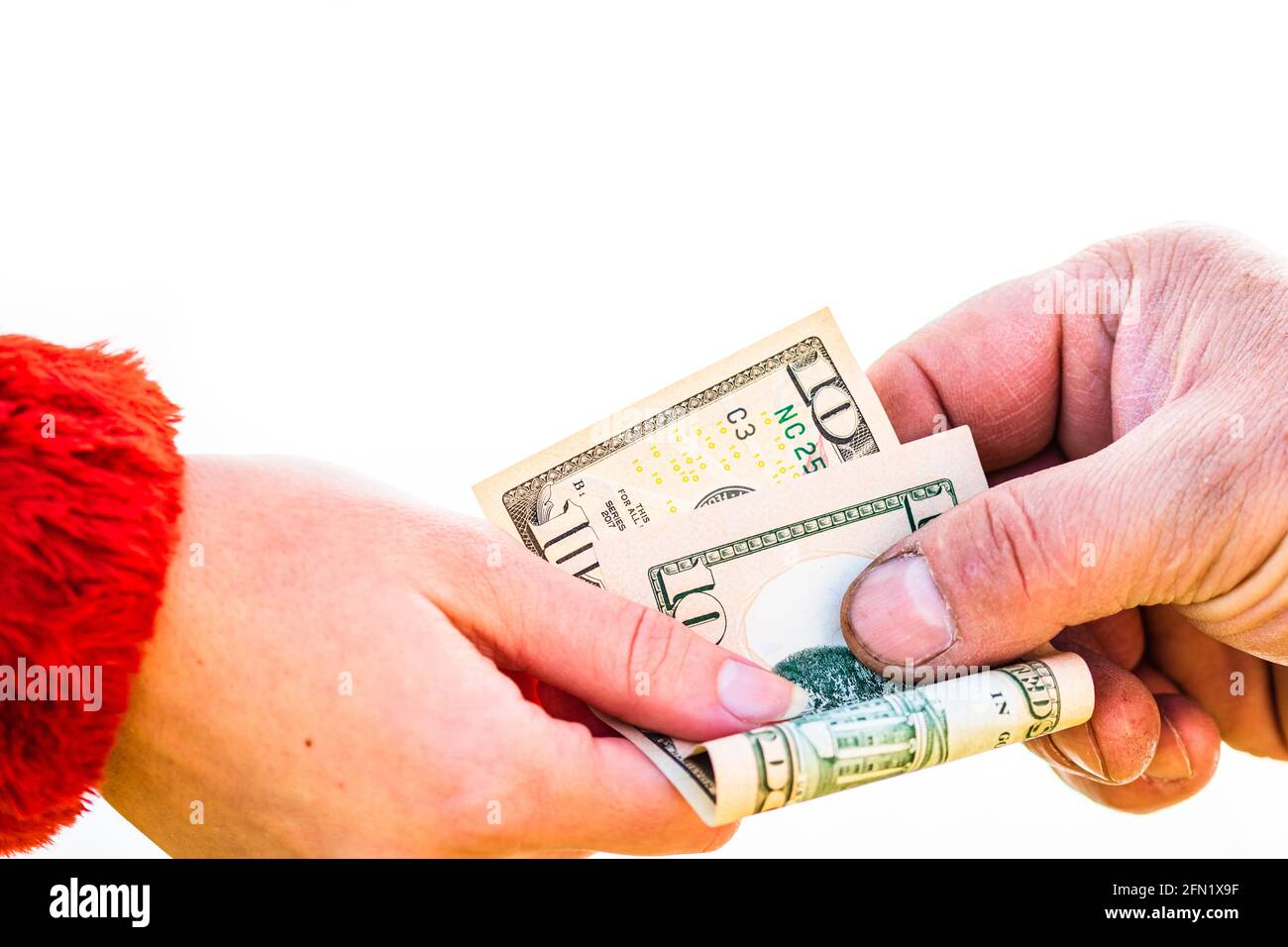 Hand giving money isolated, hard-worked hand taking dollars money Stock ...