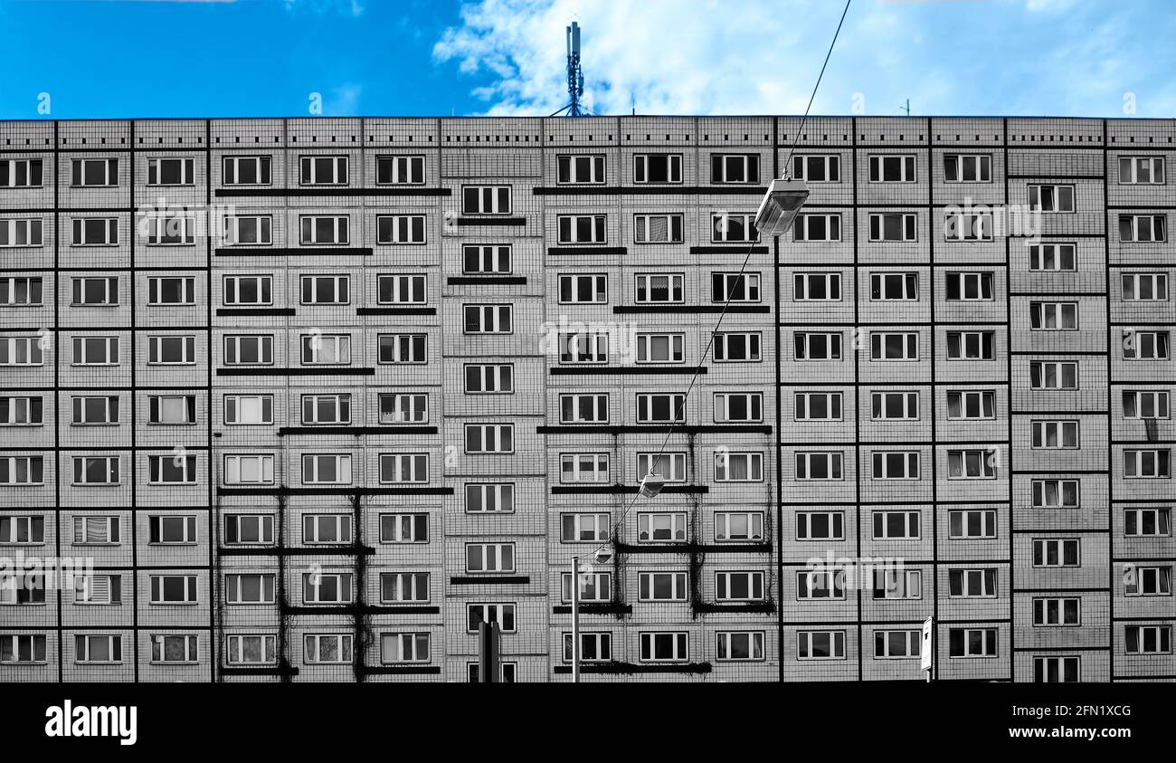 Monotonous prefabricated building with rental apartments in a boring ...
