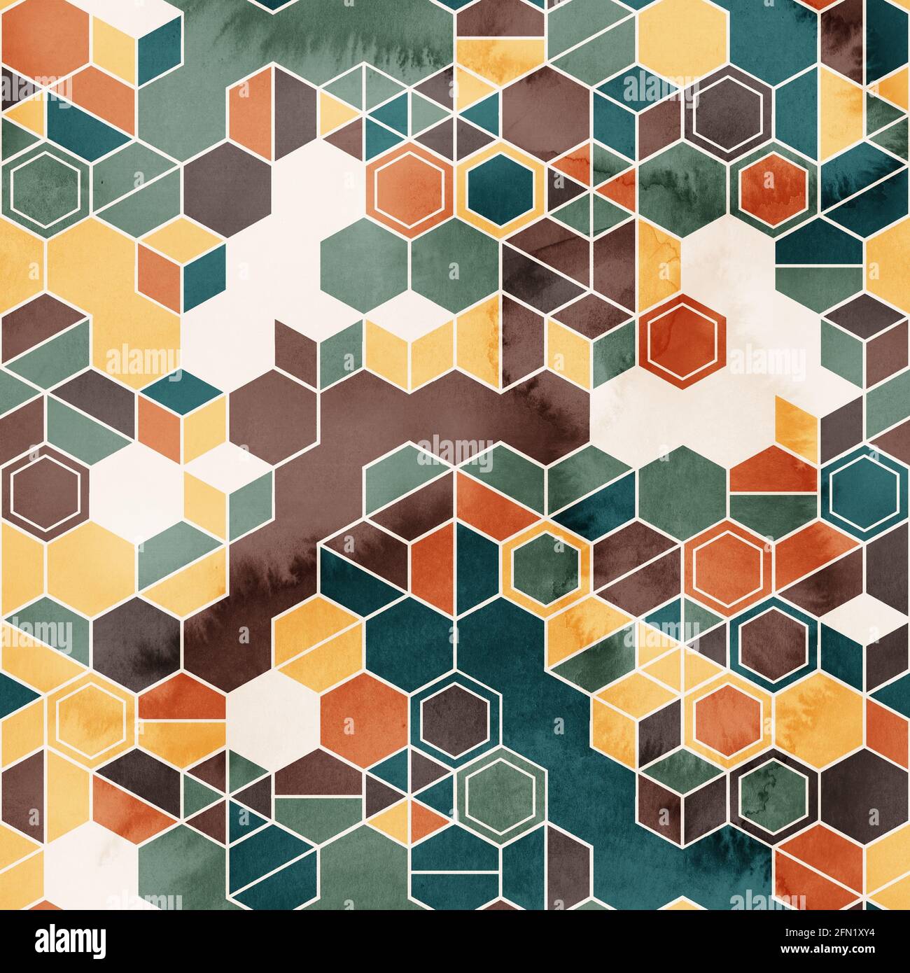 Seamless pattern of hexagons in random colors in watercolor Stock Photo ...