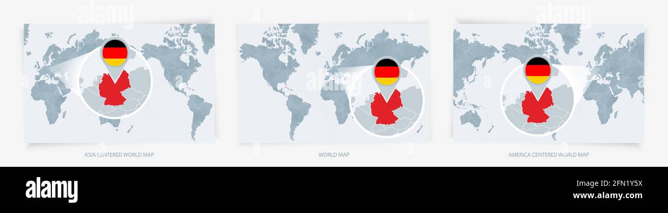 Three versions of the World Map with the enlarged map of Germany with ...