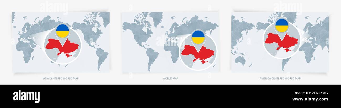 Three versions of the World Map with the enlarged map of Ukraine with ...