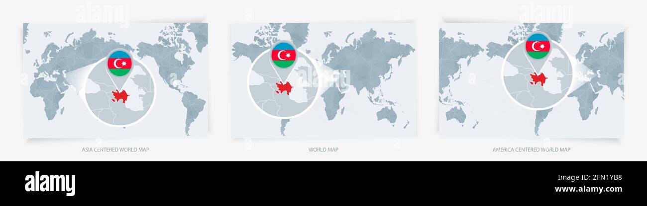 Three versions of the World Map with the enlarged map of Azerbaijan ...