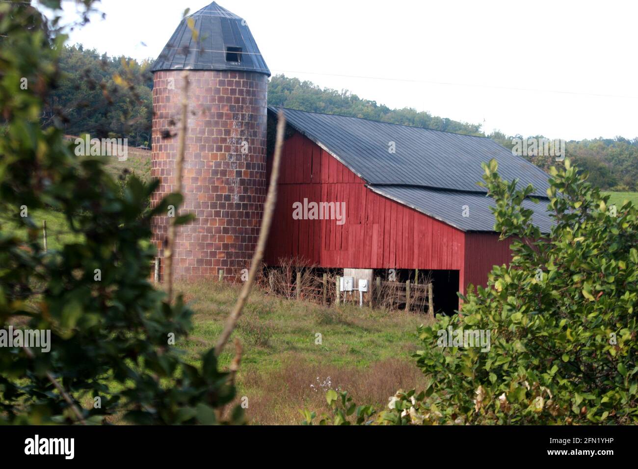 Large barn with attached silo in rural Virginia, USA Stock Photo - Alamy