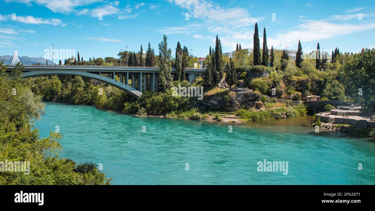 View of Podgorica city with the Moraca river in Montenegro Stock Photo ...