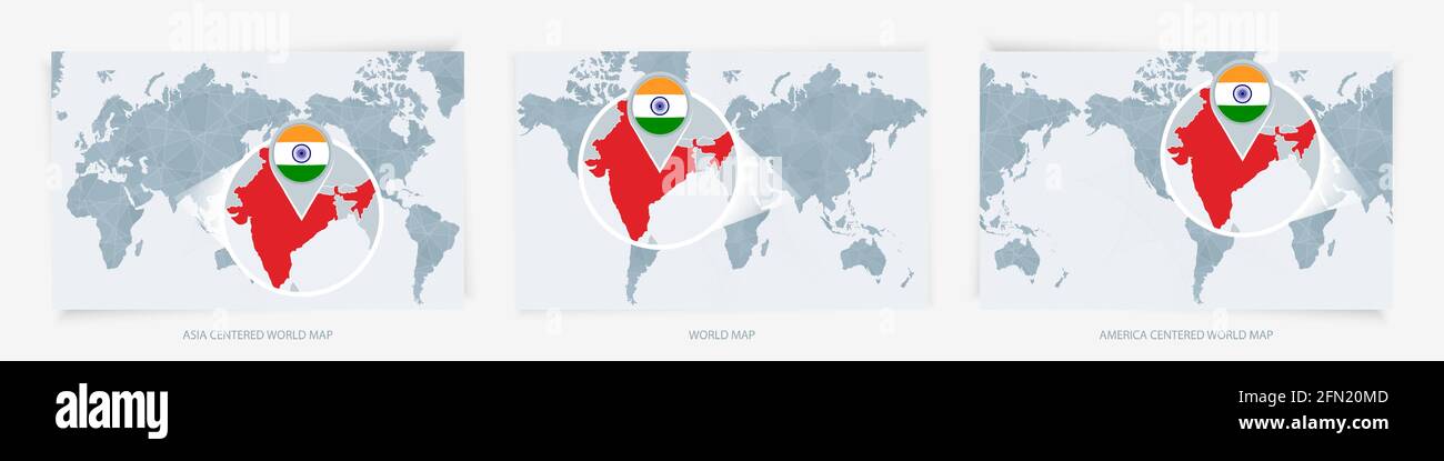Three versions of the World Map with the enlarged map of India with ...