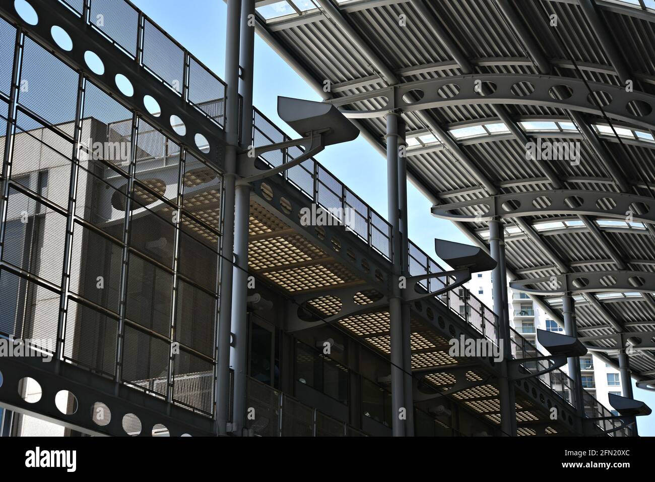 Exterior view of the San Diego MTS Station with the perforated ...