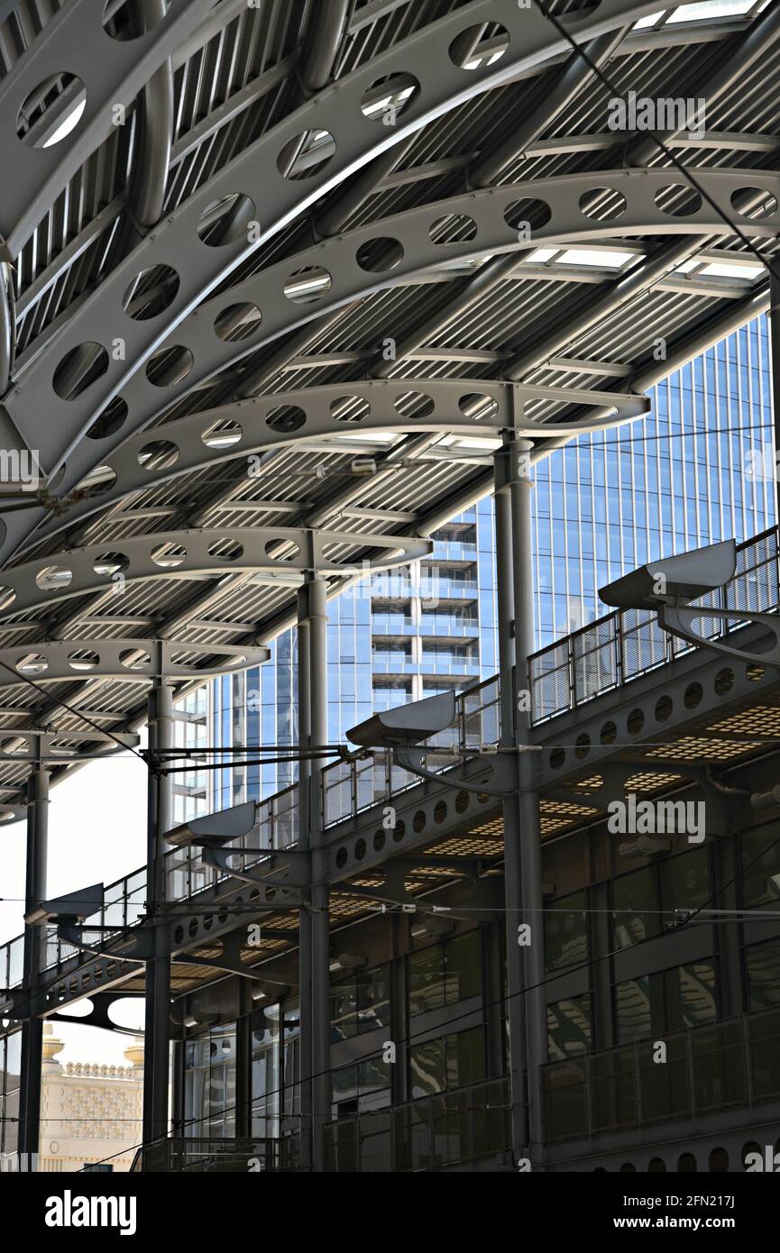 Exterior view of the San Diego MTS Station with the perforated ...