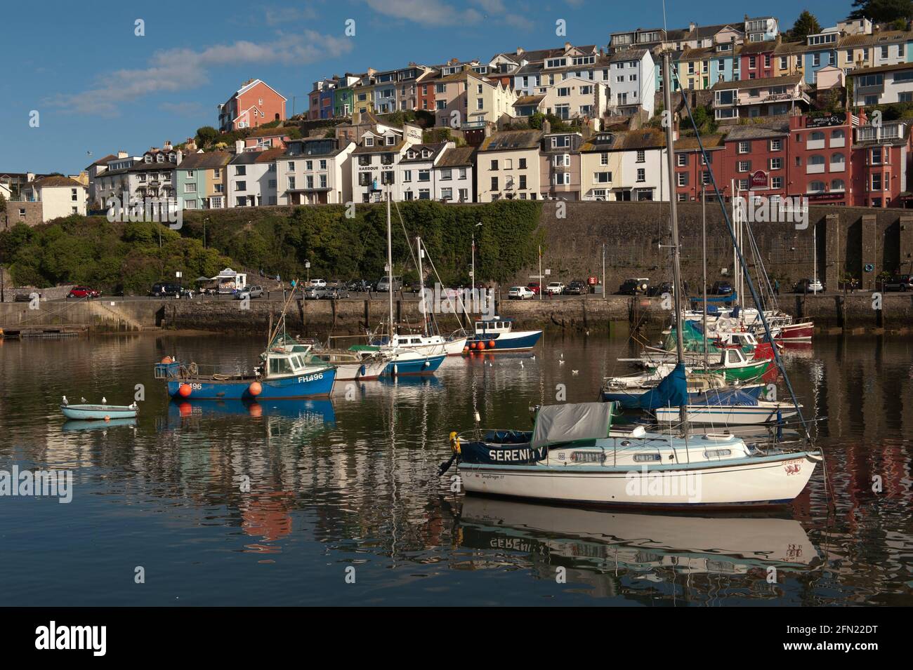 Boats Moored Brixham and Town Devon Stock Photo - Alamy