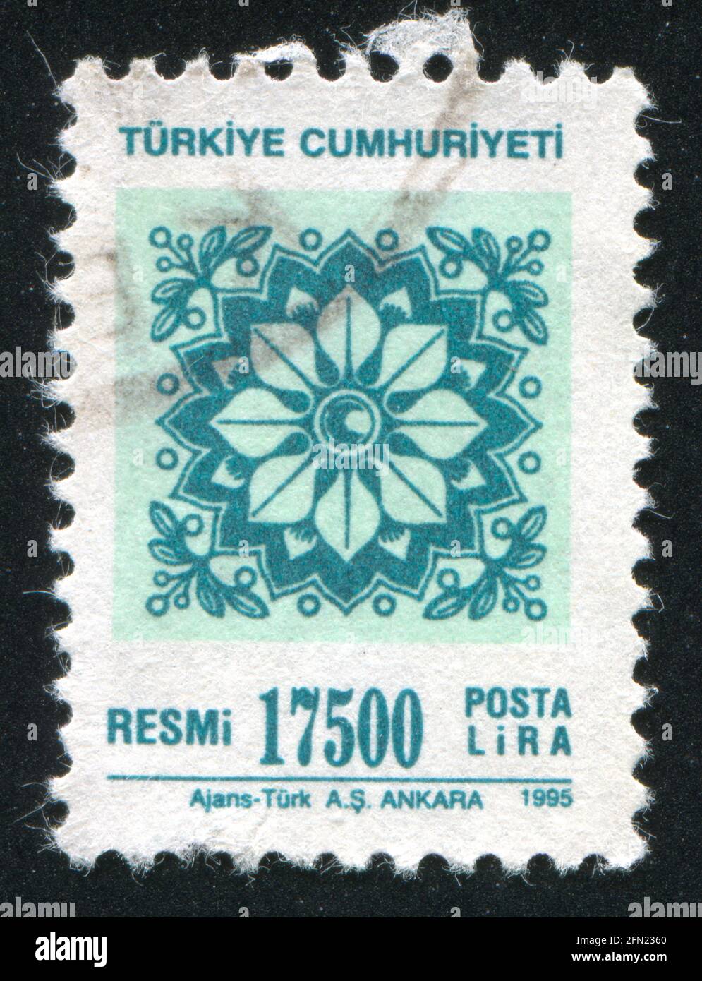 TURKEY - CIRCA 1995: stamp printed by Turkey, shows turkish pattern ...