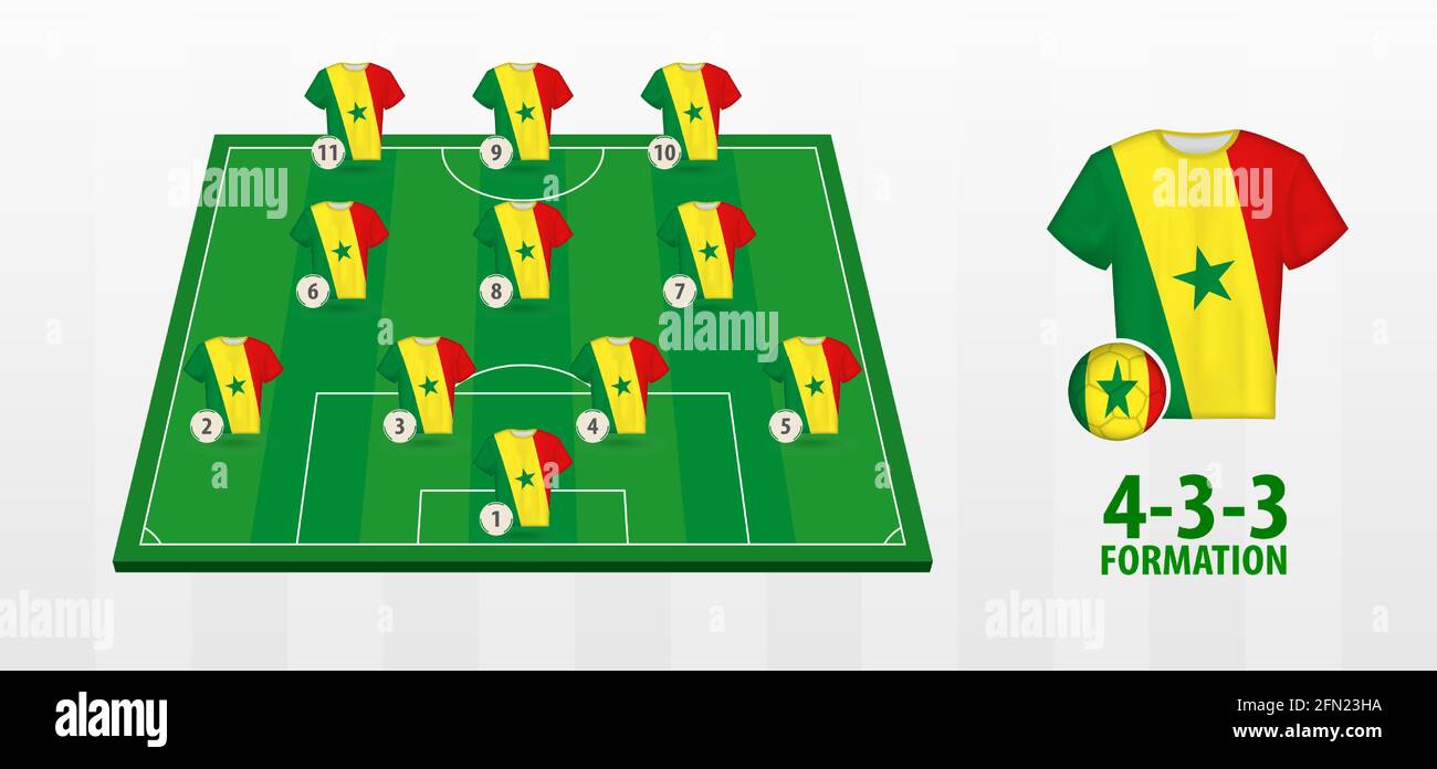 Senegal National Football Team Formation on Football Field. Half green ...