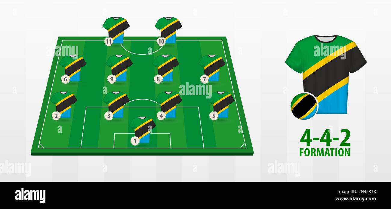Tanzania National Football Team Formation on Football Field. Half green ...