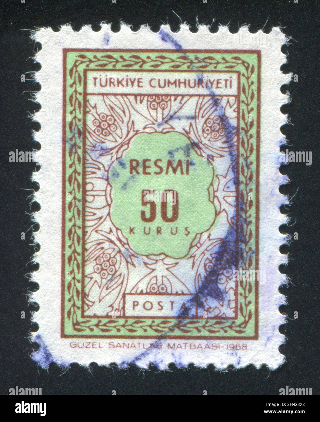 TURKEY - CIRCA 1968: stamp printed by Turkey, shows turkish pattern ...