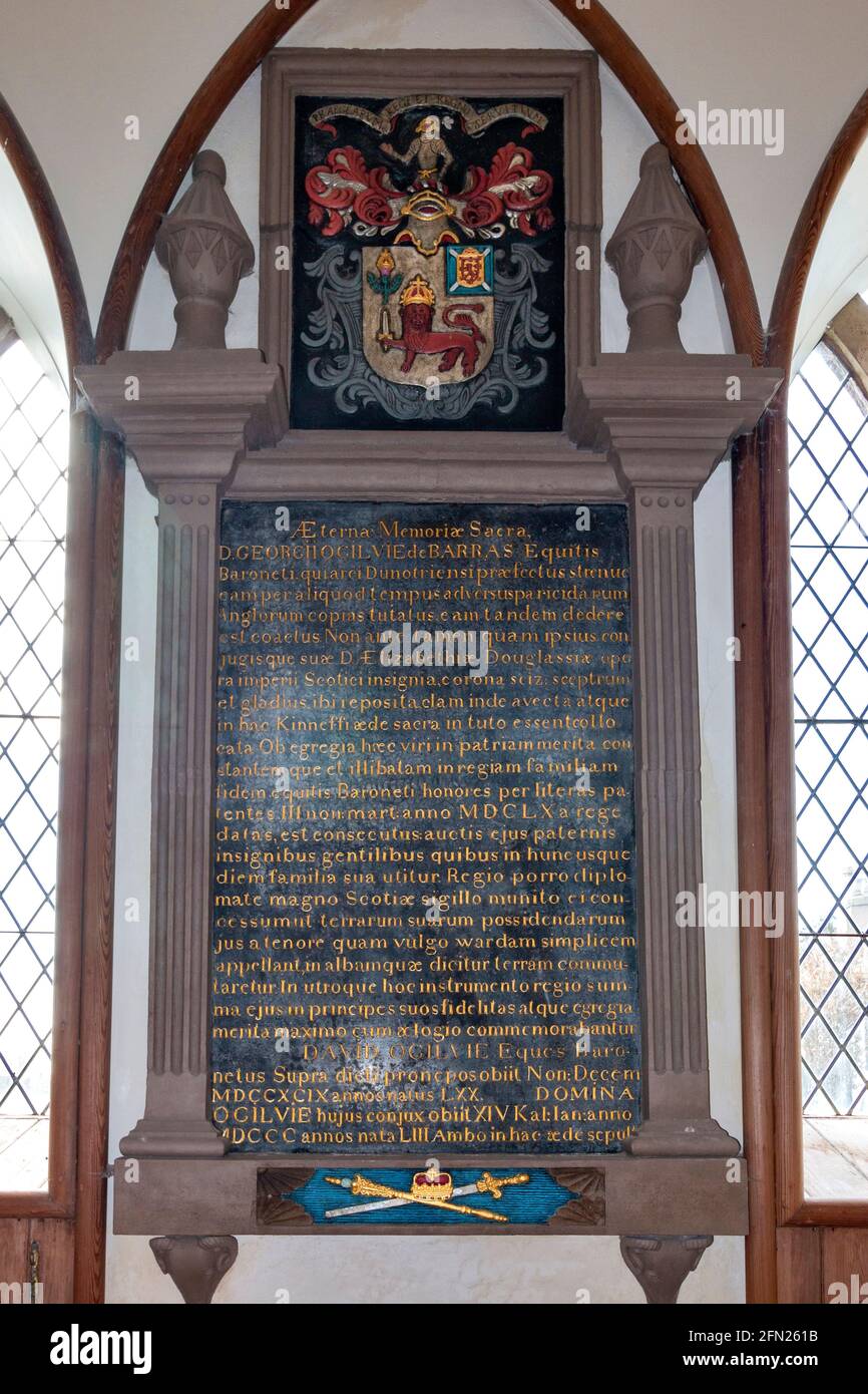 KINNEFF OLD CHURCH ANGUS SCOTLAND INTERIOR OF THE KIRK THE MEMORIAL TO ...