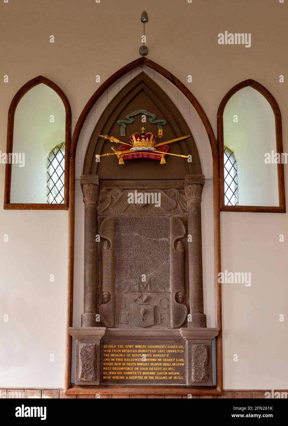 KINNEFF OLD CHURCH ANGUS SCOTLAND INTERIOR OF THE KIRK THE MEMORIAL TO ...