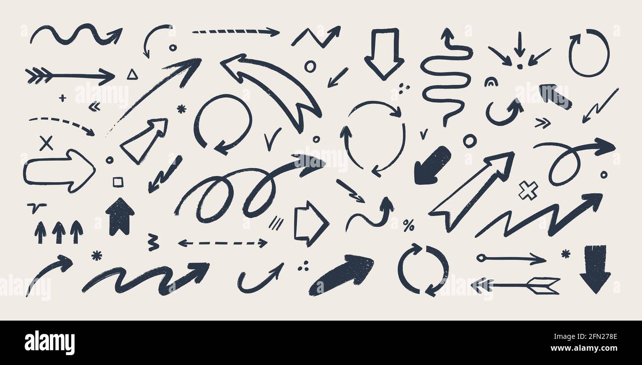 Abstract arrow icons set. Various doodle arrows in different shapes ...