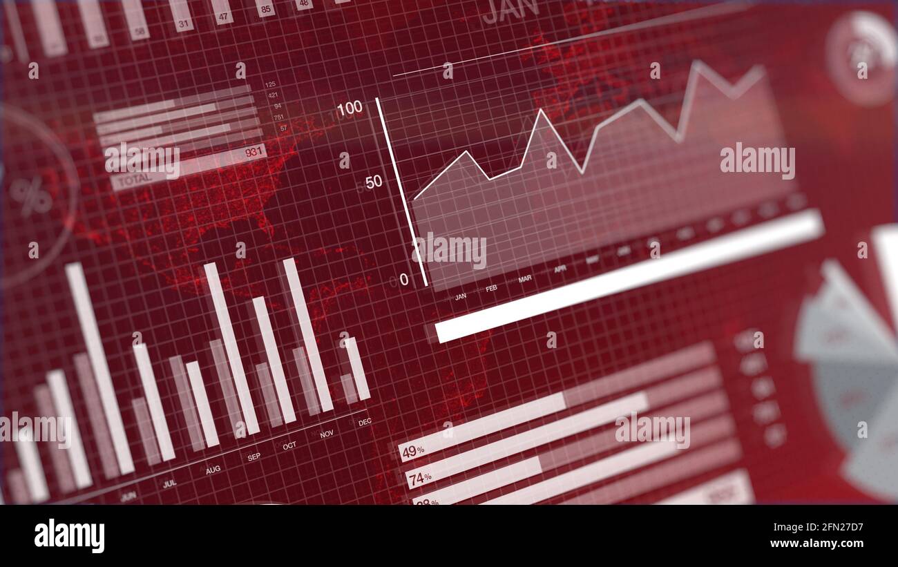 3D rendering illustration of charts and graphs showing a stock market ...
