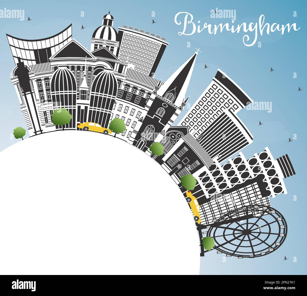 Birmingham UK City Skyline with Color Buildings, Blue Sky and Copy ...