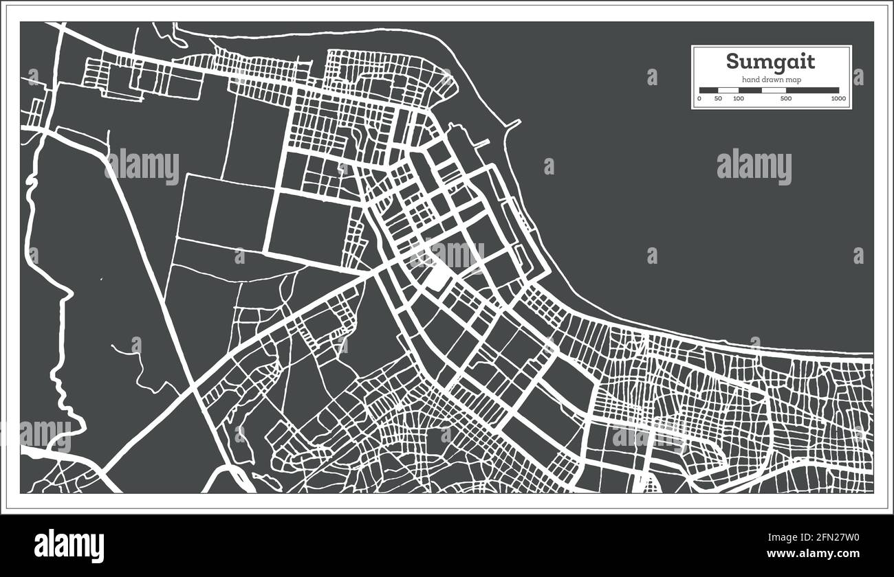 Sumgait Azerbaijan City Map in Black and White Color in Retro Style ...