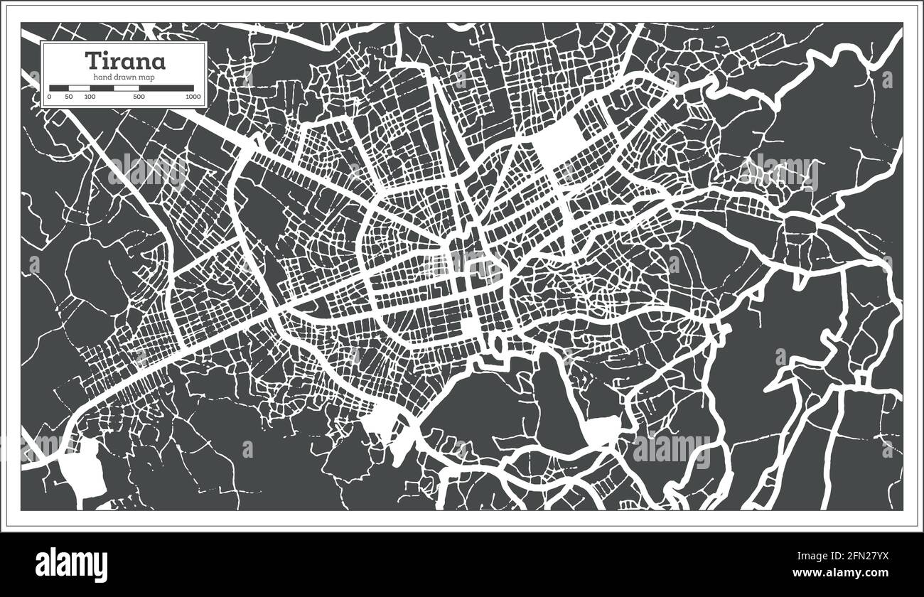 Tirana Albania City Map in Black and White Color in Retro Style ...