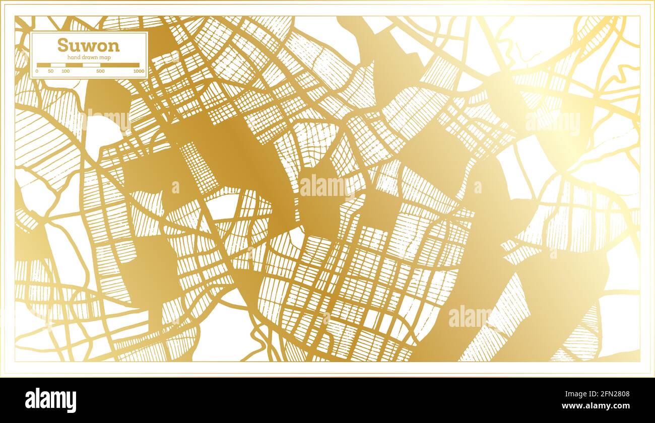 Suwon South Korea City Map in Retro Style in Golden Color. Outline Map ...