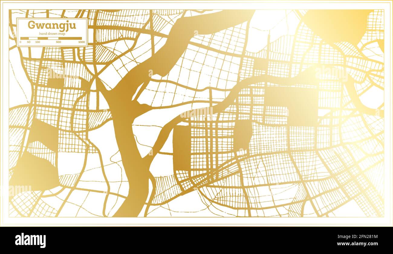 Gwangju South Korea City Map in Retro Style in Golden Color. Outline ...